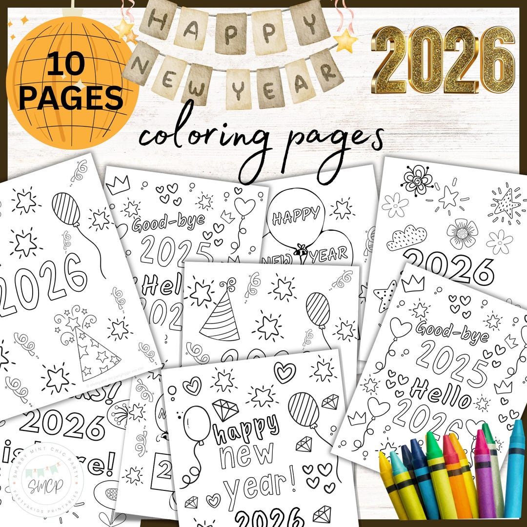 2026 New Year Coloring Pages for Kids & Adults (digital Download) - Etsy