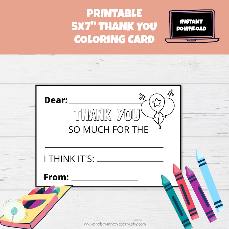 Printable THANK YOU Coloring Card, Thank You Card for Kids, Kids ...