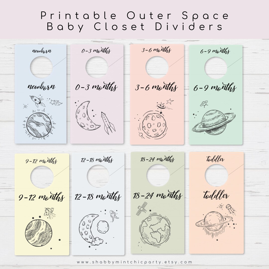 Printable Pastel Wardrobe Dividers, Pastel Outer Space Nursery Decor ...
