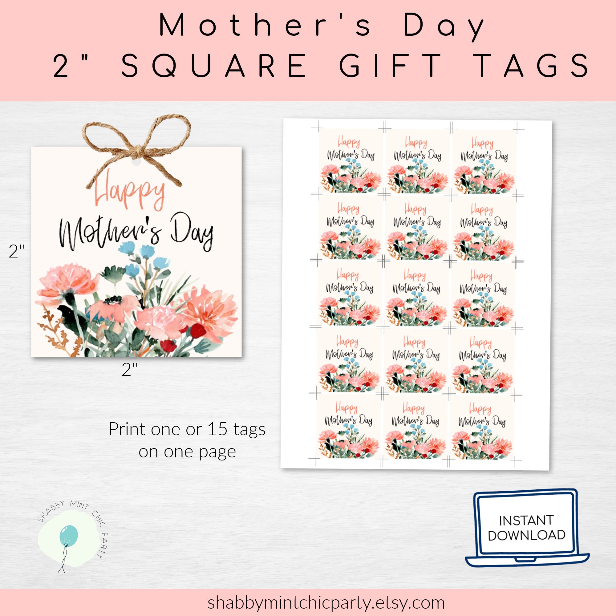 PRINTABLE 2 Square Mother's Day Gift Tag, Mother's Day Cookie Tag ...
