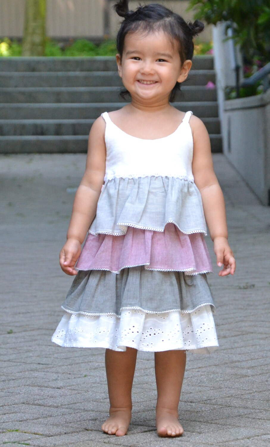 Tiered Summer Dress for Girls in Soft Linen and Cotton Knit With Fine ...