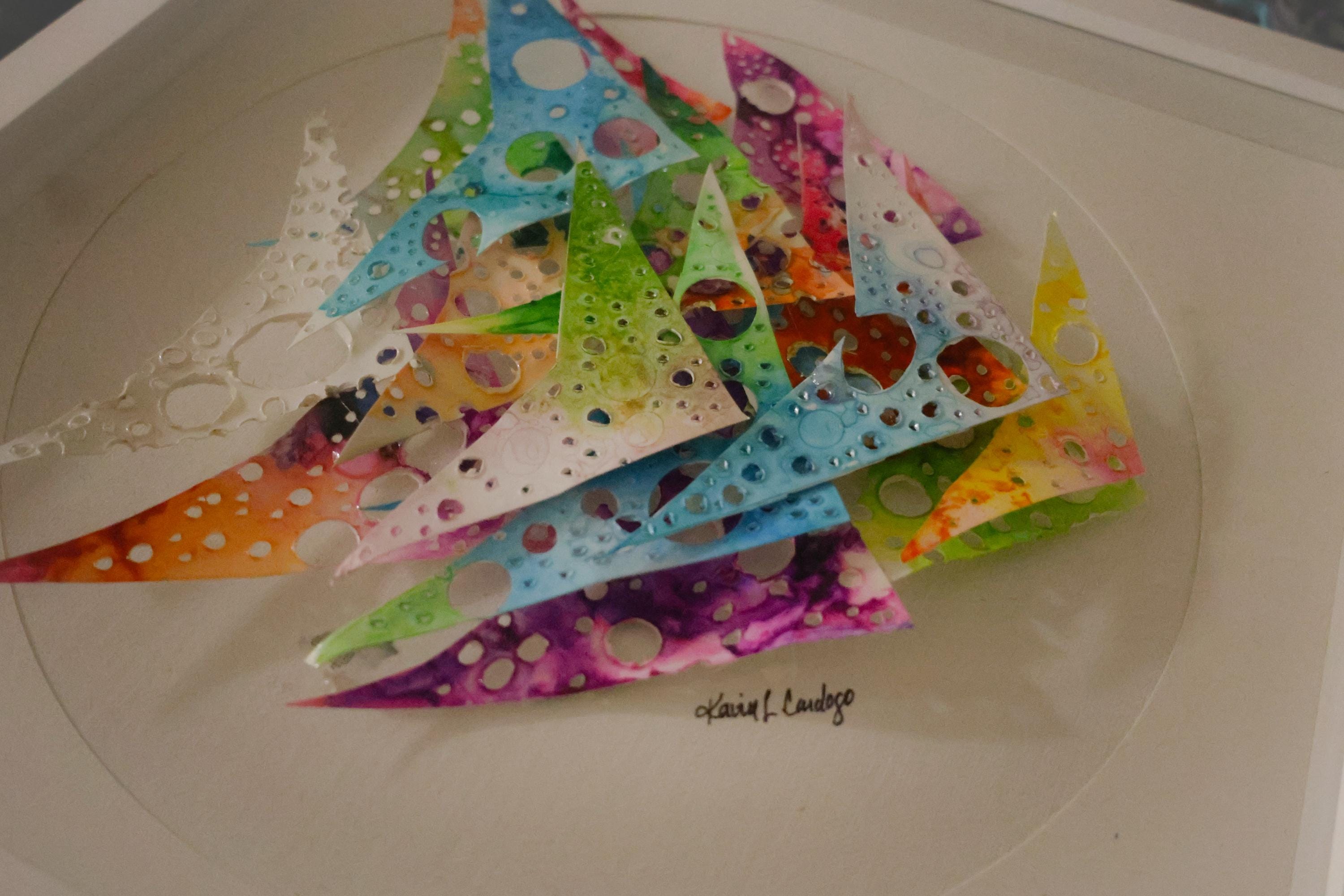 Angel Fish 3D Abstract Artwork 12x12, Framed & Mounted Alcohol Ink ...