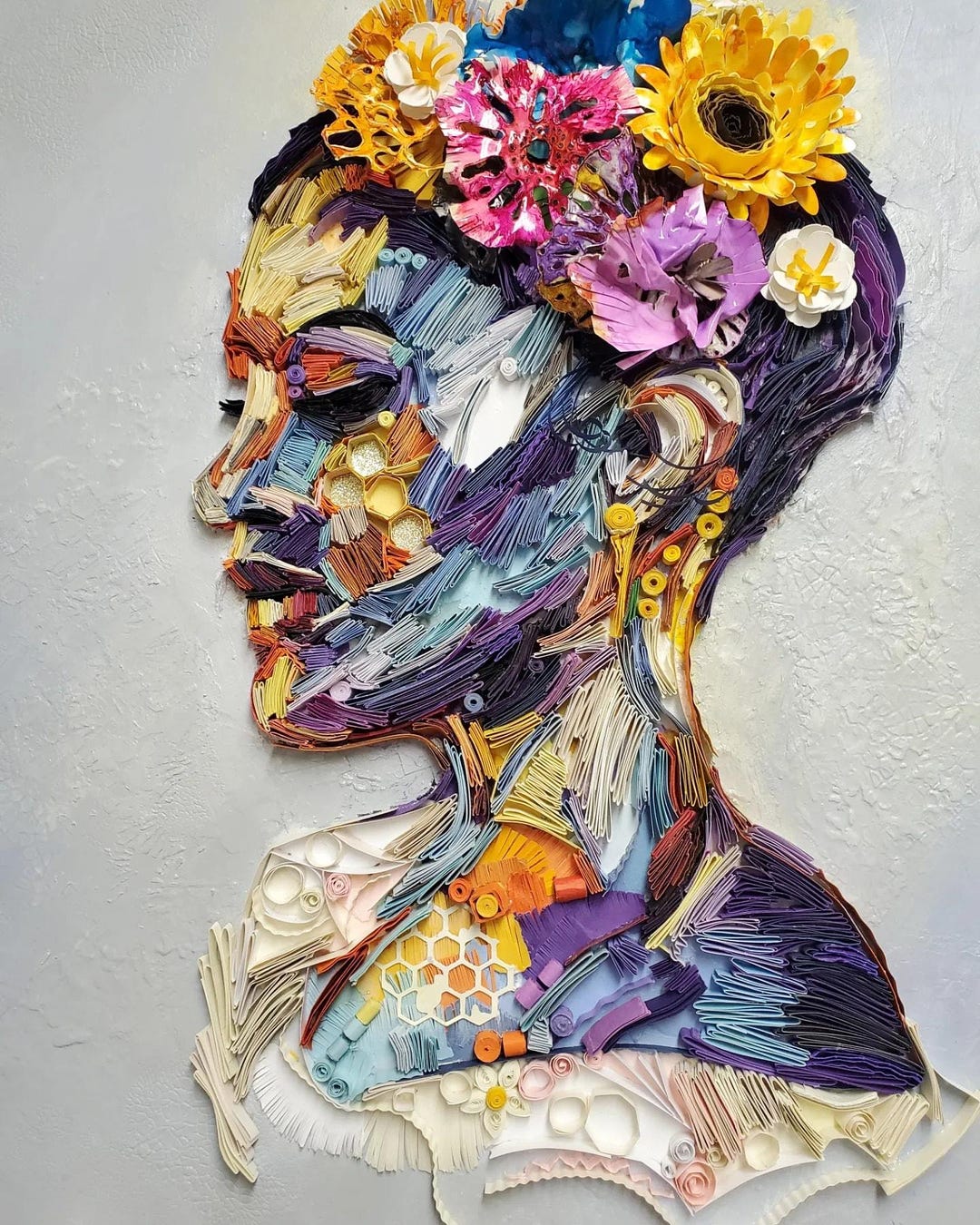 Floral Harmony Quilled Paper Portait, Quilled Flower, Woman Portrait ...
