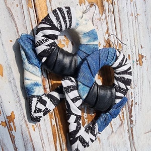 Large Fabric Statement Earrings Denim and Zebra - Etsy