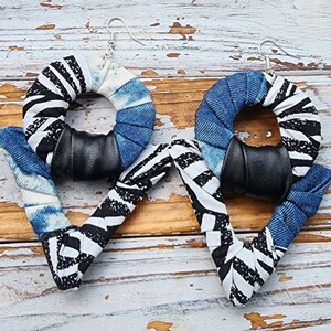 Large Fabric Statement Earrings Denim and Zebra - Etsy