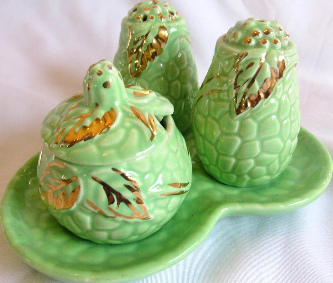 Vintage Wade Emerald Gold Bramble Condiment Set, Made in England, Salt ...