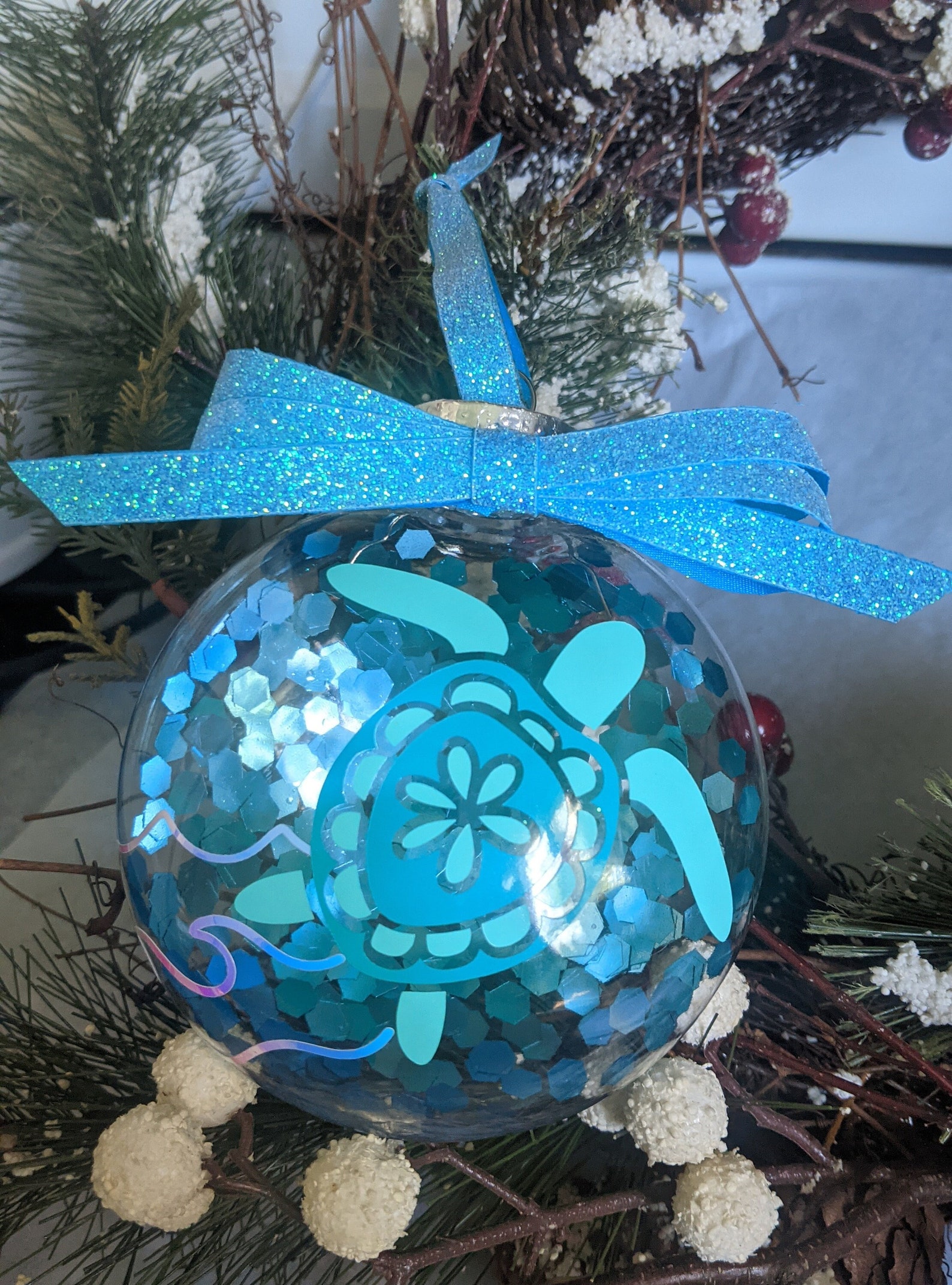 Turtle Ornament, Sea Turtle Ornament, Glitter Ornament, Personalized ...