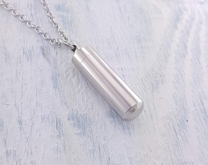 Silver Modern Secret Capsule Cremation Ash Urn Pendant Necklace ...