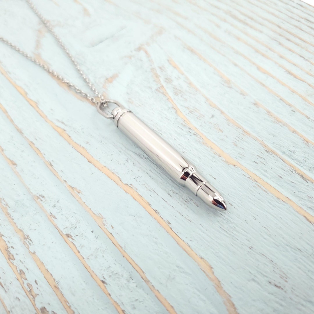 Personalized Stainless Steel Rifle Bullet Cremation Urn Necklace ...