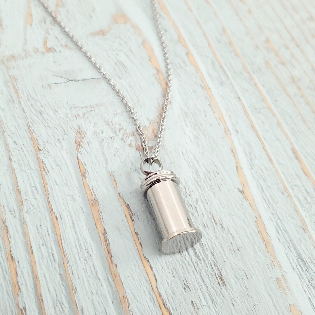 Stainless Steel Pill Capsule Pendant: Keepsake Urn Cremation Necklace ...