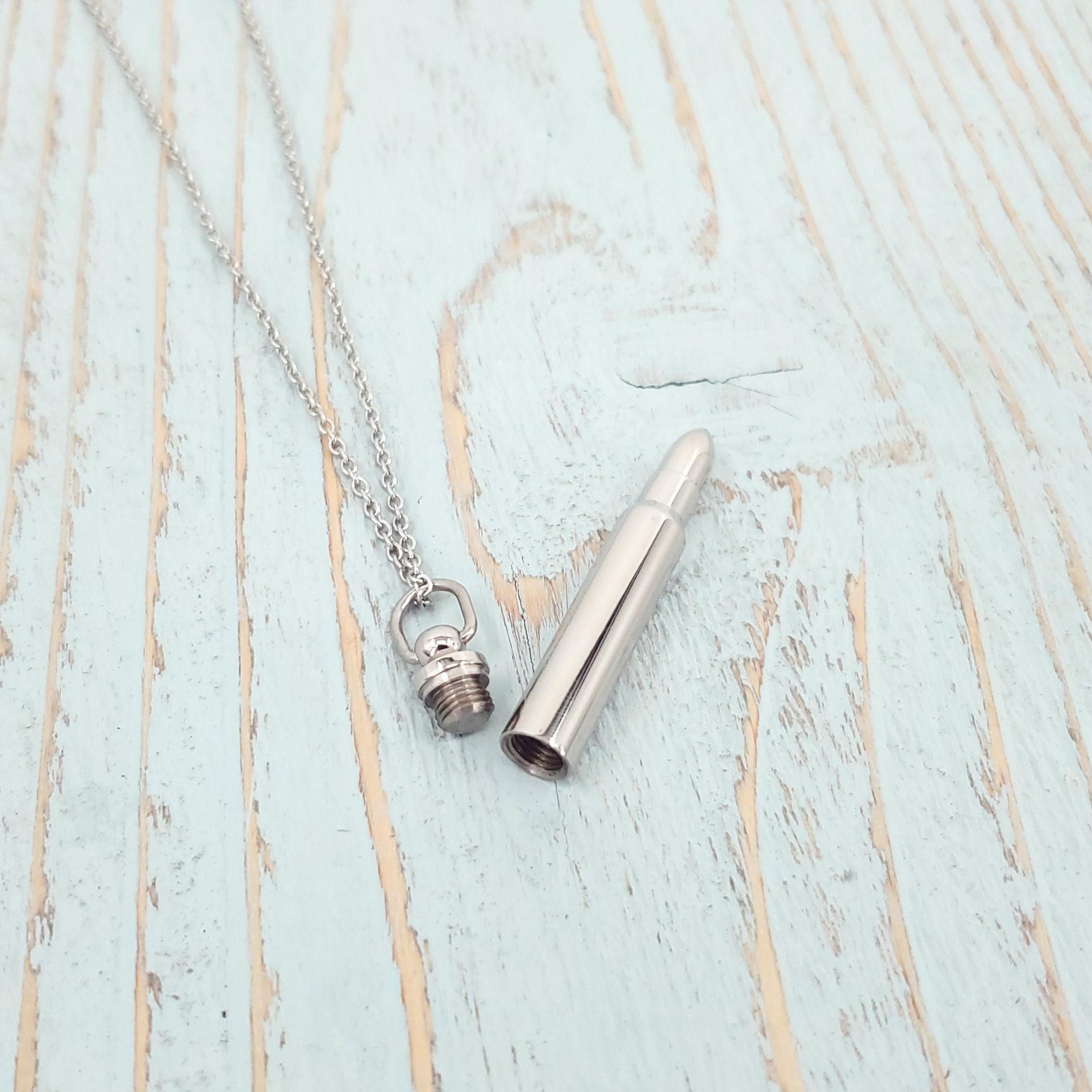 Personalized Stainless Steel Rifle Bullet Cremation Urn Necklace ...