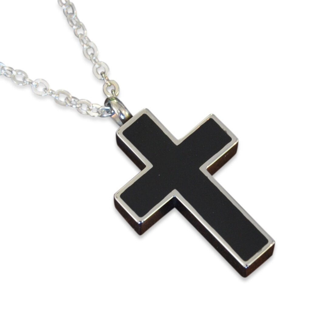Cross Cremation Ash Urn Pendant Necklace Simple Silver Black Cross ...