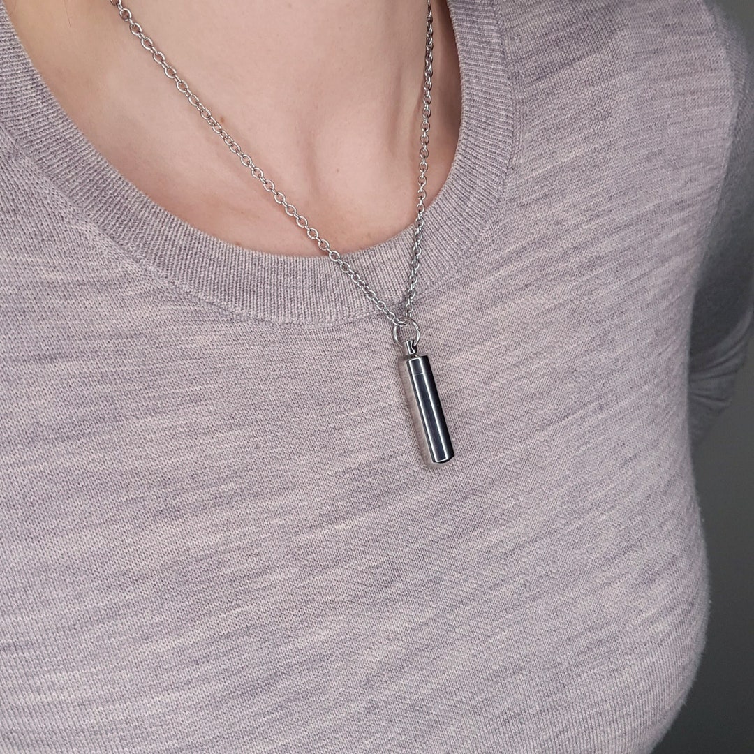 Silver Modern Secret Capsule Cremation Ash Urn Pendant Necklace ...