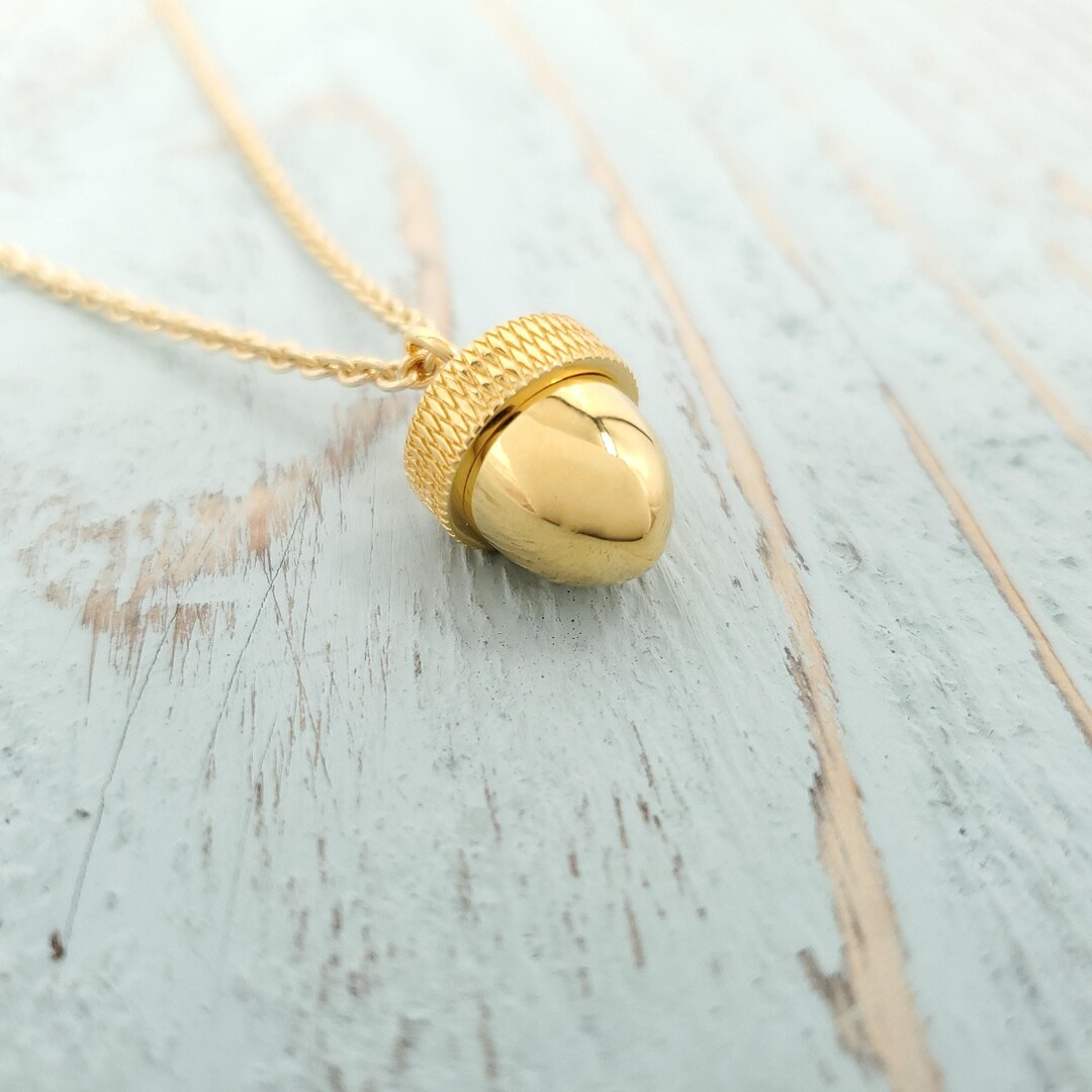 Acorn Capsule Charm Pendant Necklace - Vermeil Gold Plated Solid 925 ...