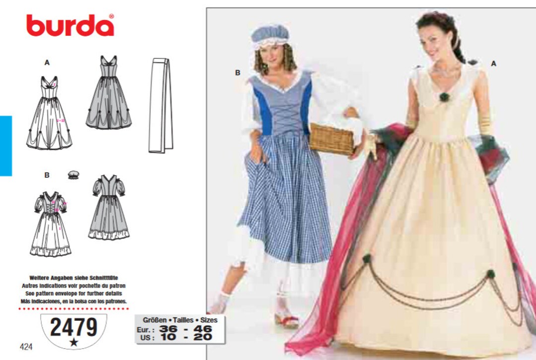 Burda Sewing Pattern 2479 Historical Costume washer Woman Ballgown or ...