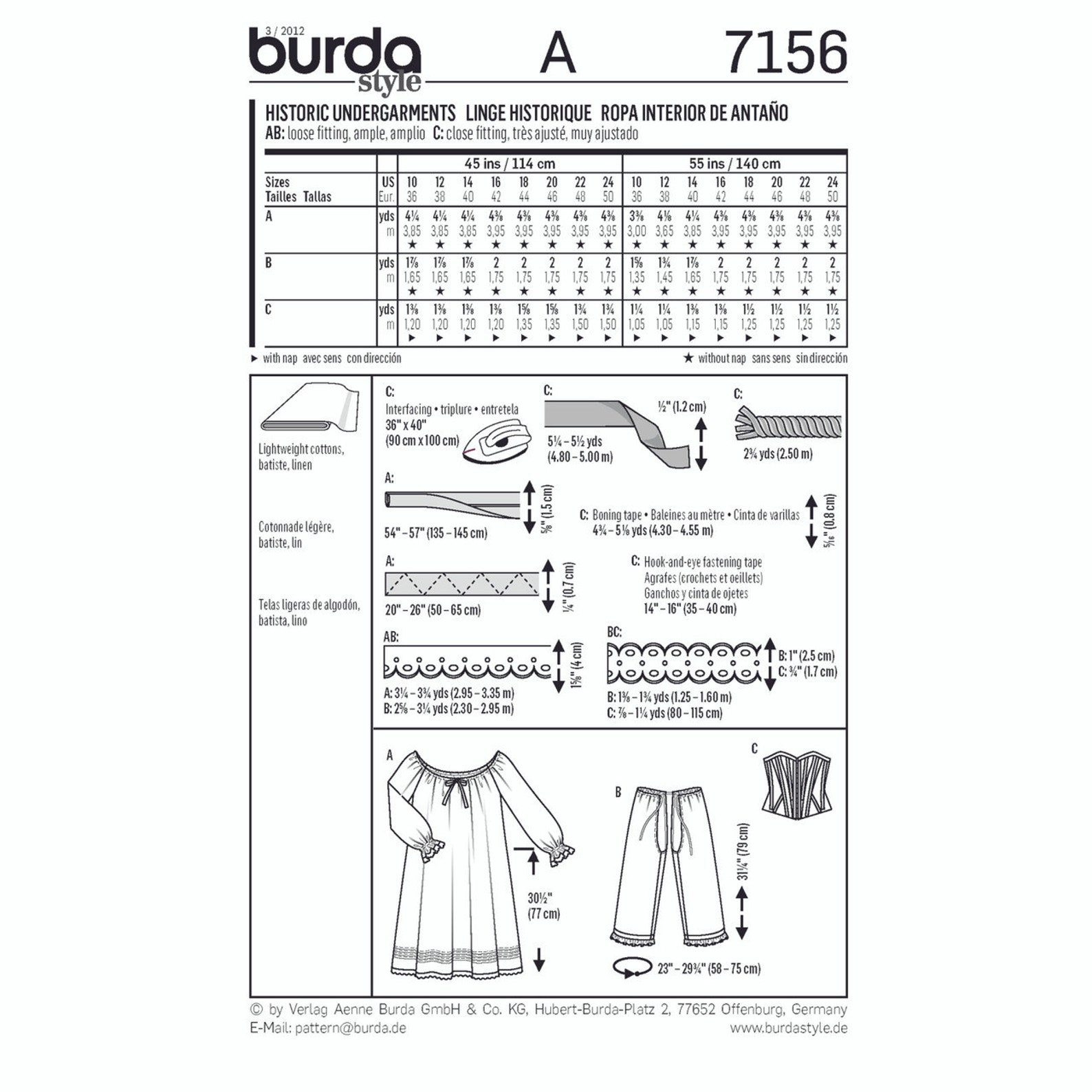 Burda Style #7156 Sewing Pattern Historical Medieval Undergarments - 8 ...