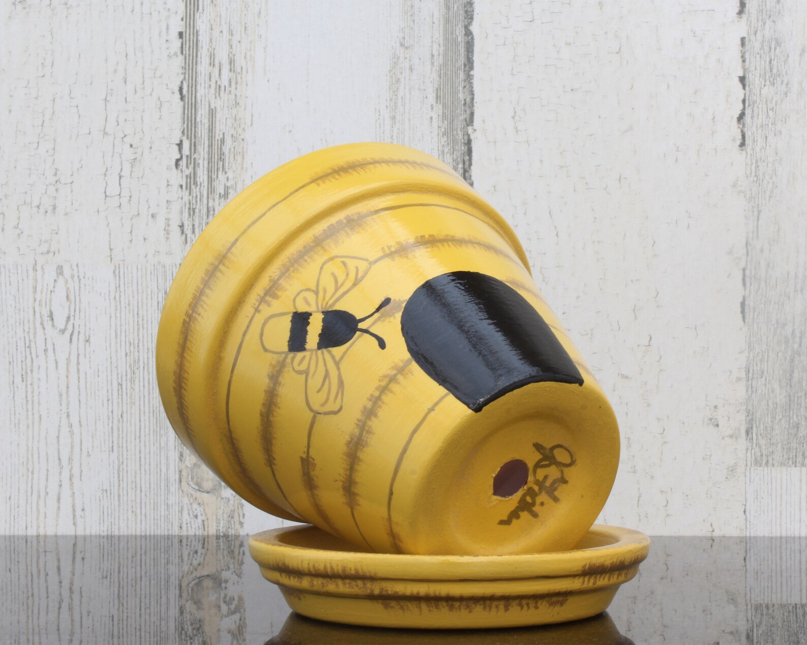 Painted Bee Hive Flower Pot Yellow Terracotta 4 Inch Planter | Etsy