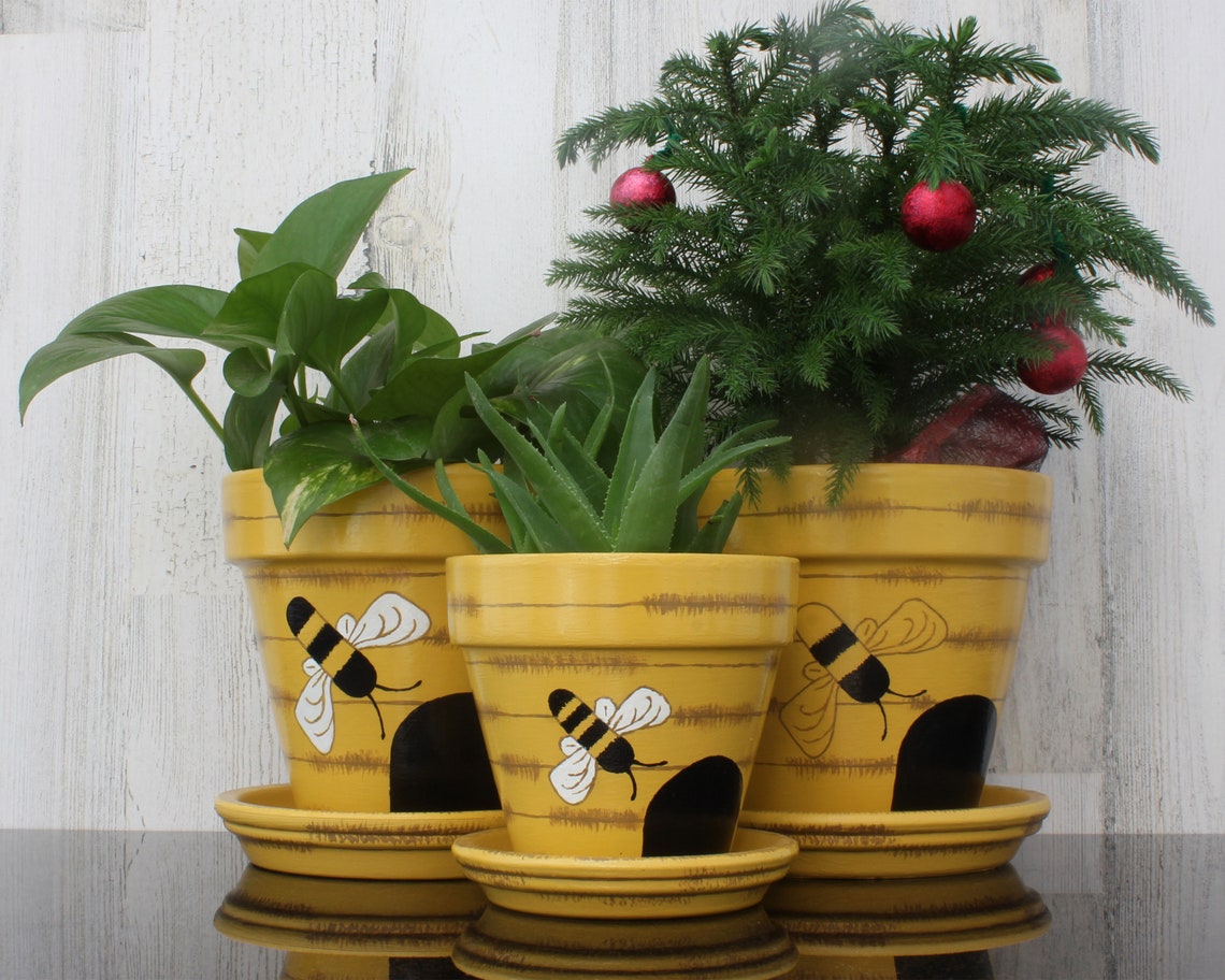 Yellow Painted Bee Hive Planter Pot With Drainage and | Etsy