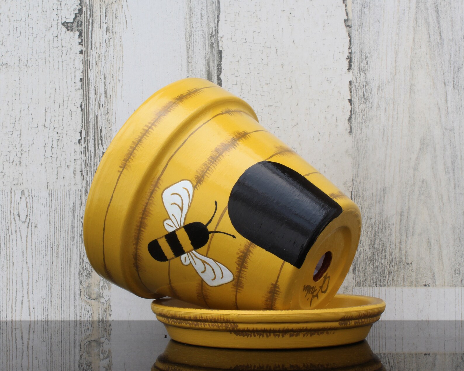 Painted Bee Hive Planter Pot/yellow Flower Pot With Drainage | Etsy