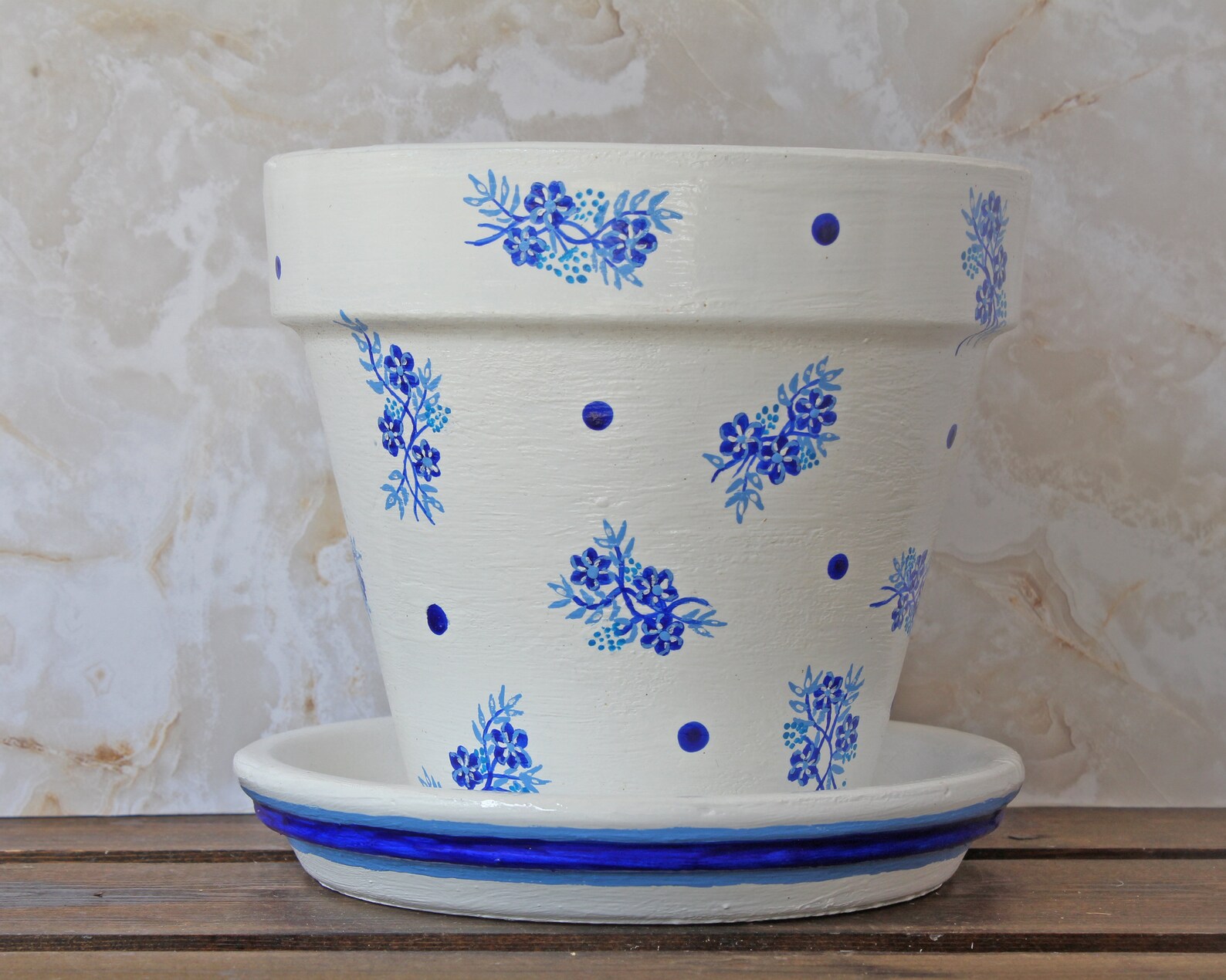 The Bluebelle Planter Painted Blue and White Plant Pot | Etsy