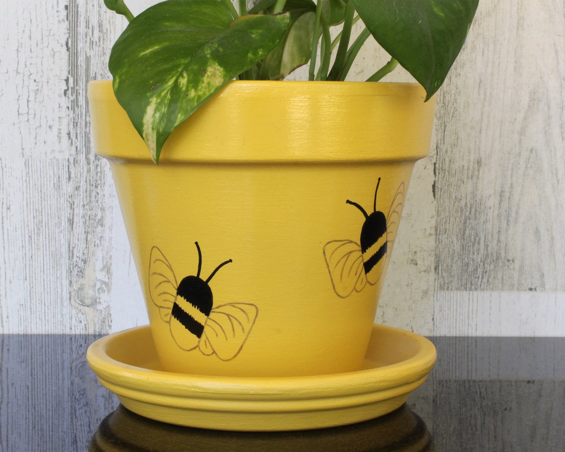 Painted Bee Planter Cute Indoor Plant Pot Potsetc - Etsy