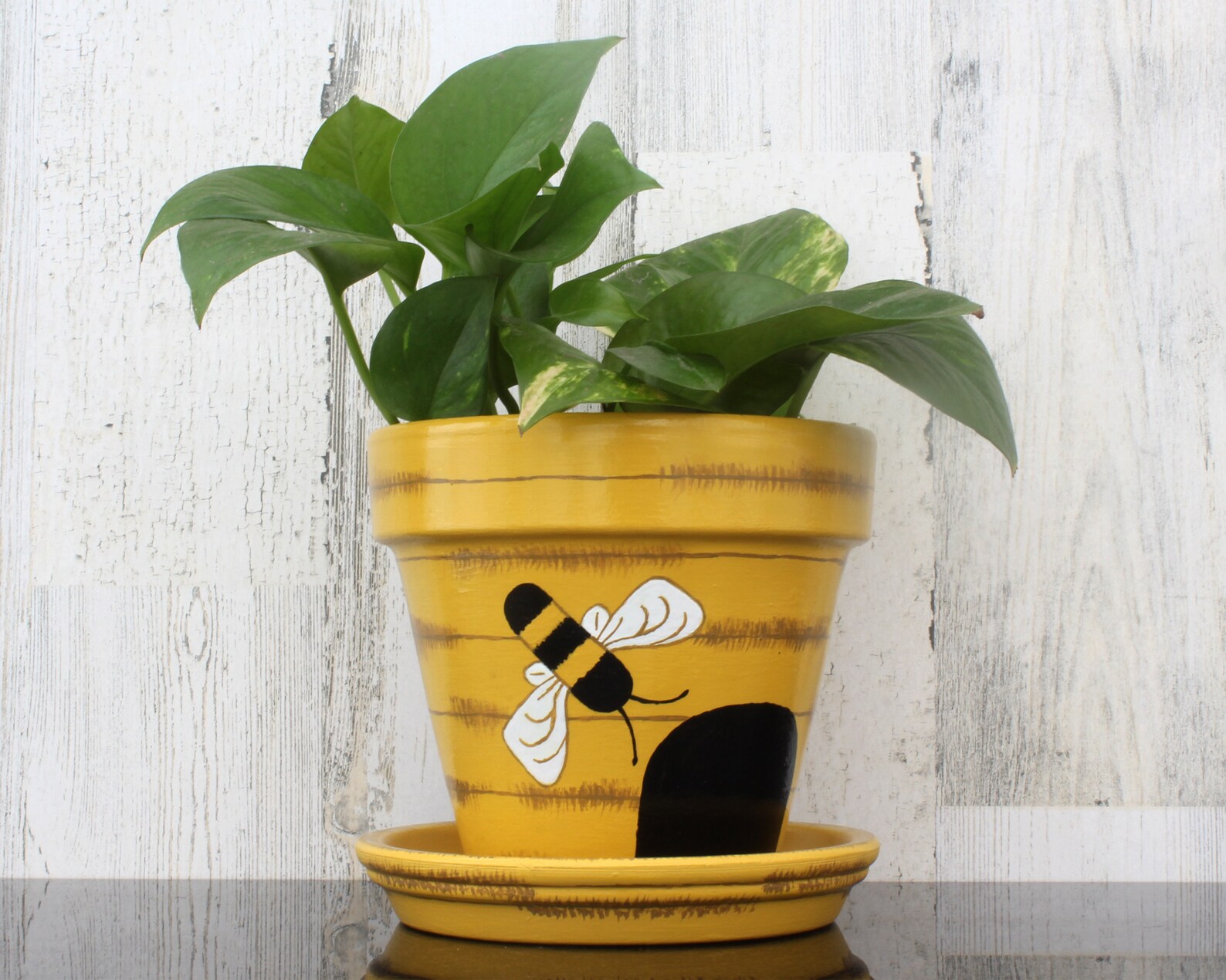 Painted Bee Hive Planter Pot/yellow Flower Pot With Drainage - Etsy