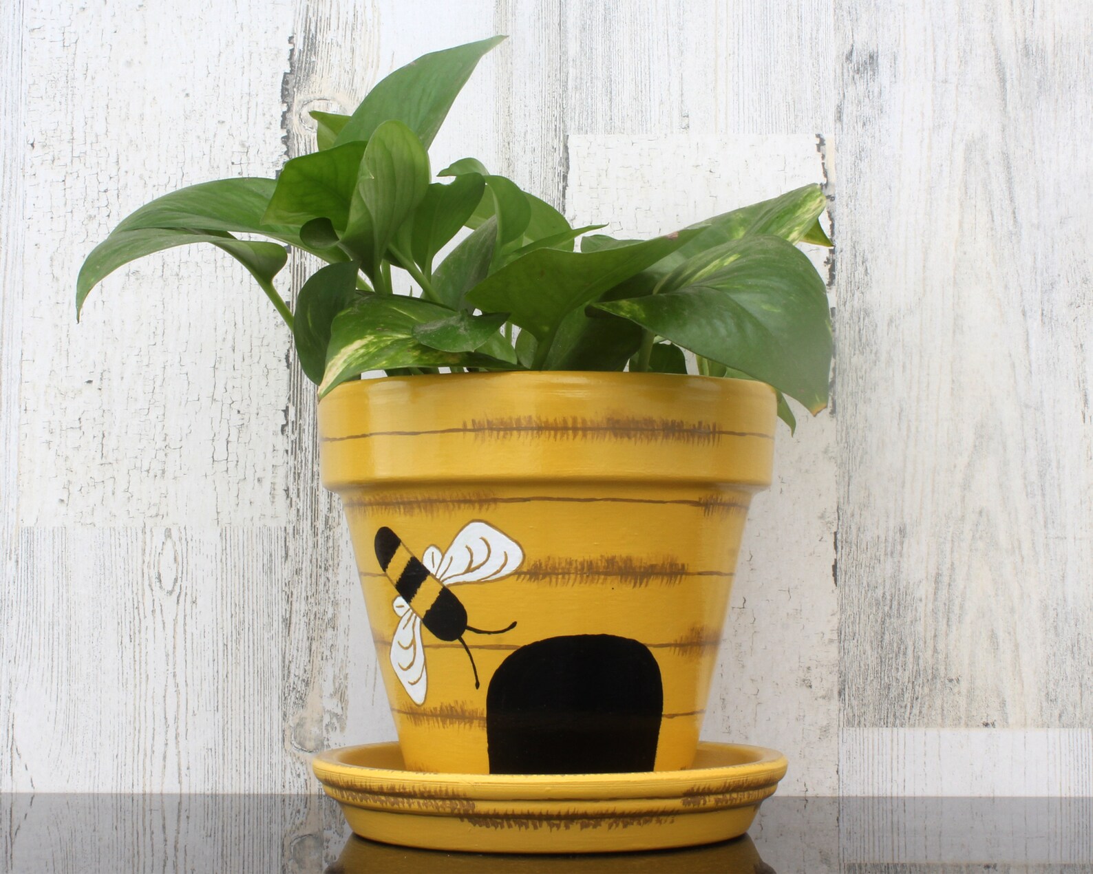 Painted Bee Hive Planter Pot/yellow Flower Pot With Drainage - Etsy