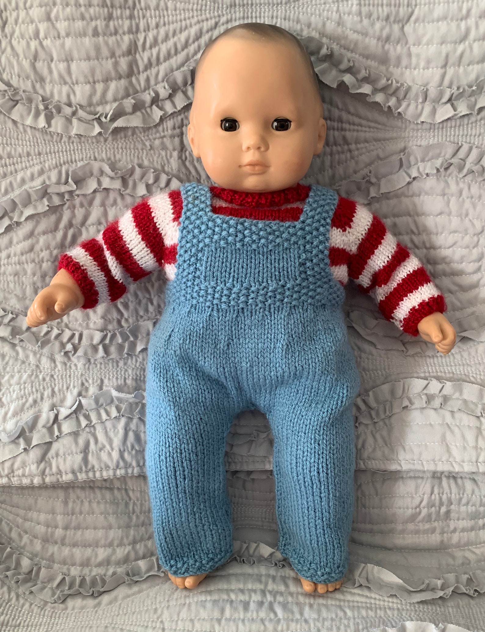14"-15" Baby Doll Denim Set - Overalls, Jumper, Sun Hat, Onesie in Two ...