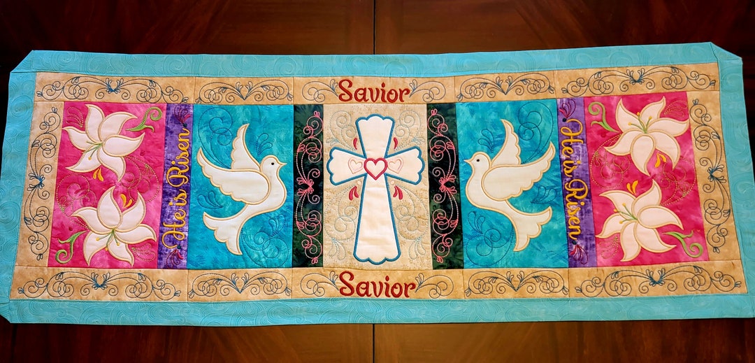 Religious Easter Table Runner, Machine Embroidered, Quilted, Home and ...