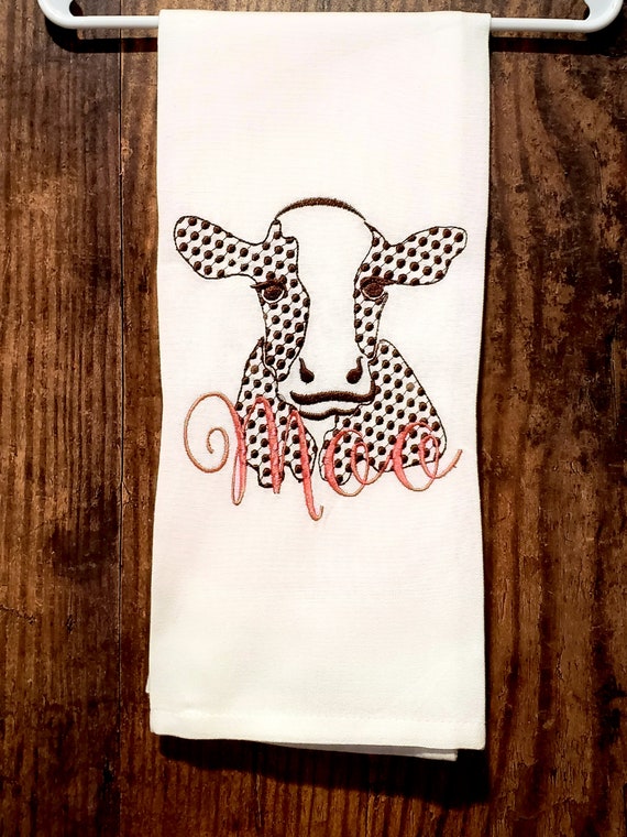 Embroidered Polka Dot Cow Tea/dish Towel Pillow Farm | Etsy