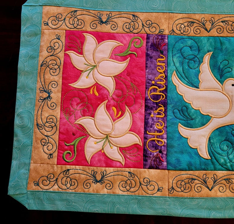 Embroidered Easter Table Runner: Religious Jesus Applique, Quilted ...
