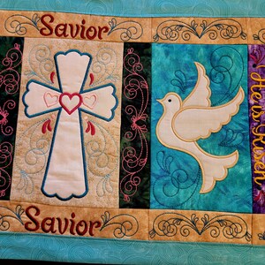 Religious Easter Table Runner, Machine Embroidered, Quilted, Home and ...