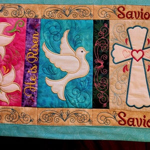 Religious Easter Table Runner, Machine Embroidered, Quilted, Home and ...