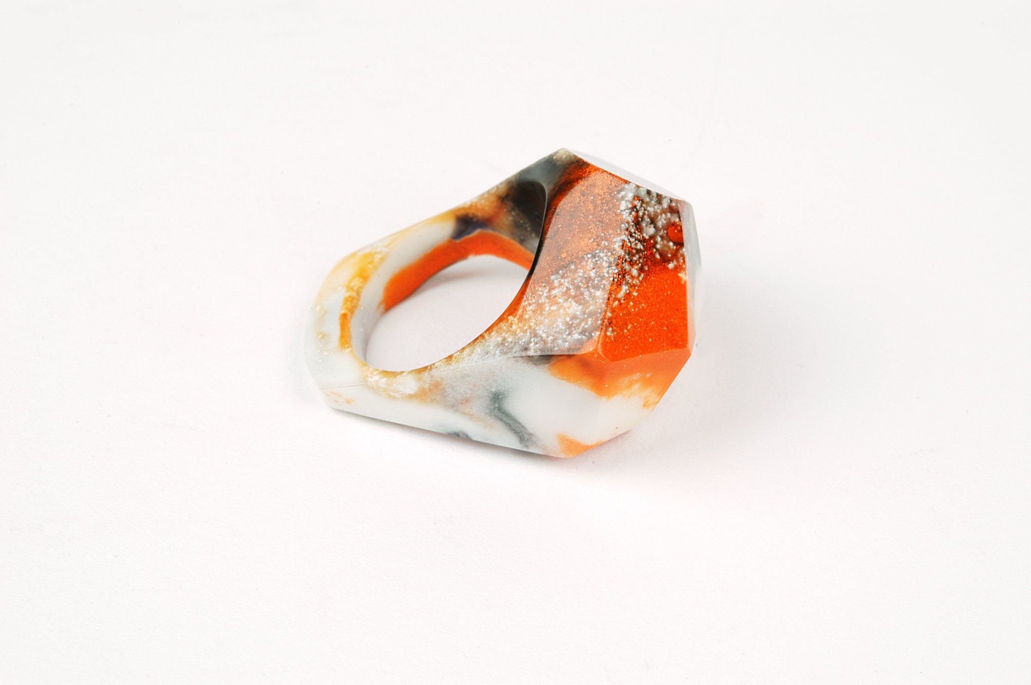 Chunky Resin Rings, Orange and White Marbled, Fits L / XL - Etsy UK