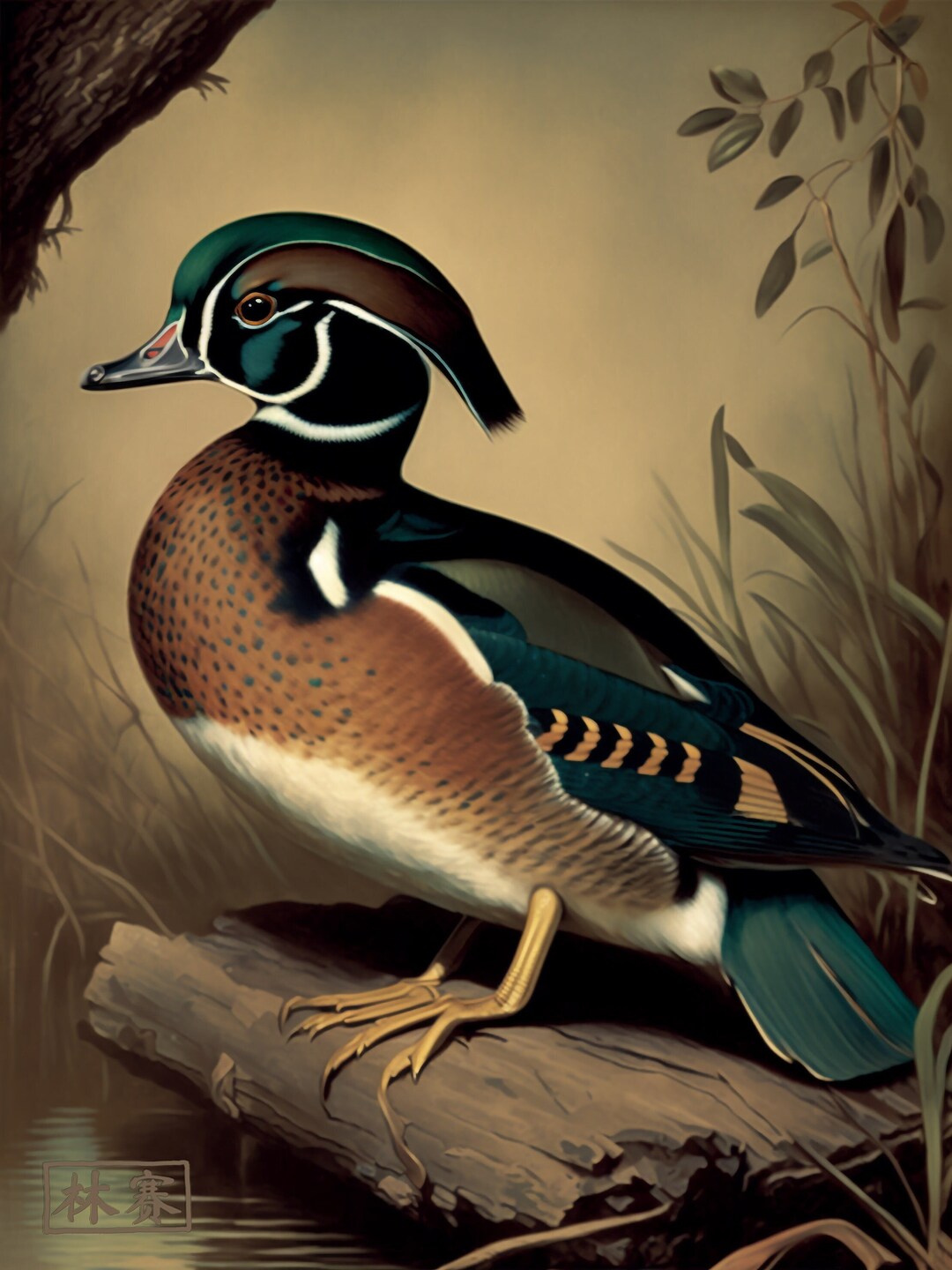 Vintage Wood Duck Art Print | Audubon Style Waterfowl Poster (digital ...