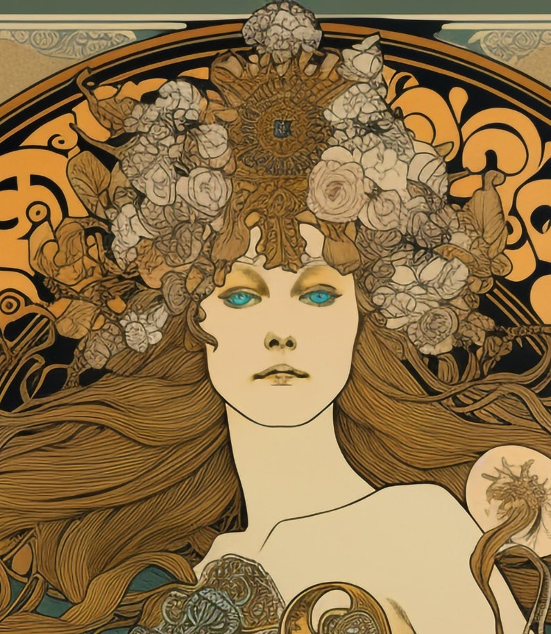 Art Nouveau Goddess Print | Alphonse Mucha Style Fairy Princess Poster ...