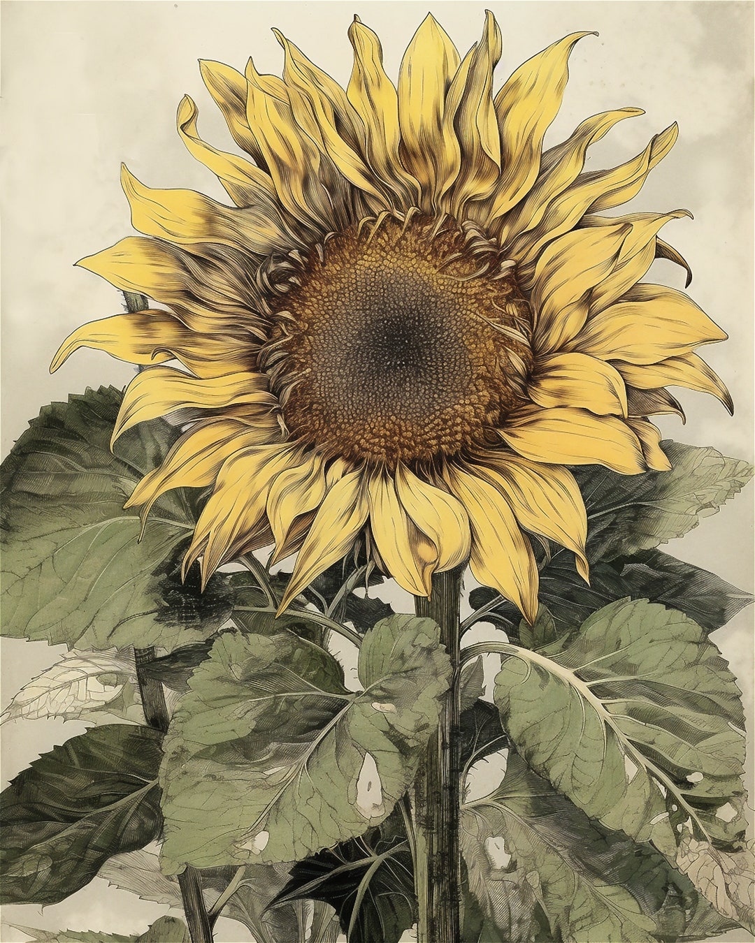 Sunflower Wall Art | Flower Art Decor| Vintage Flower Drawing ...