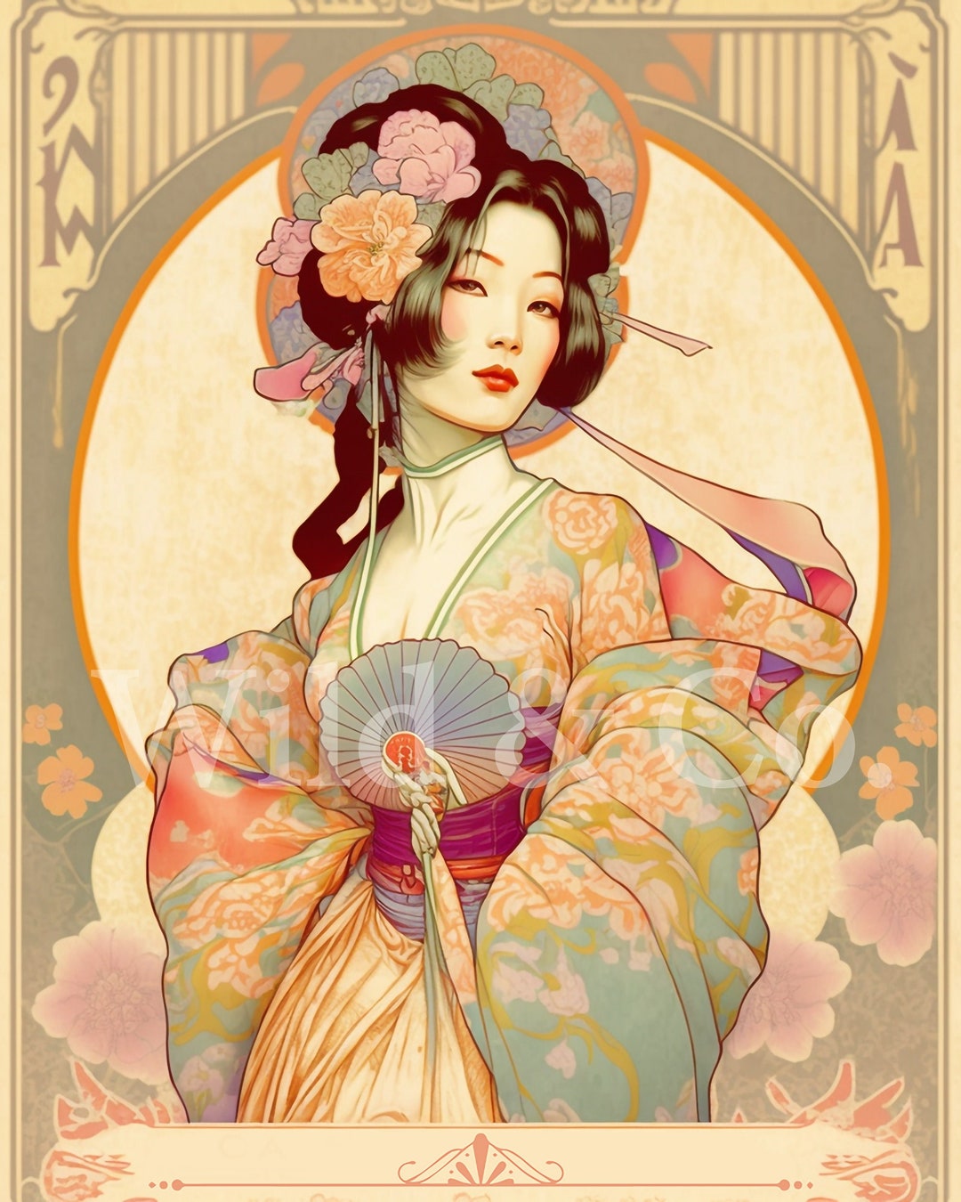 Vintage Geisha Poster With Art Nouveau Design for Unique Art Wall Decor ...