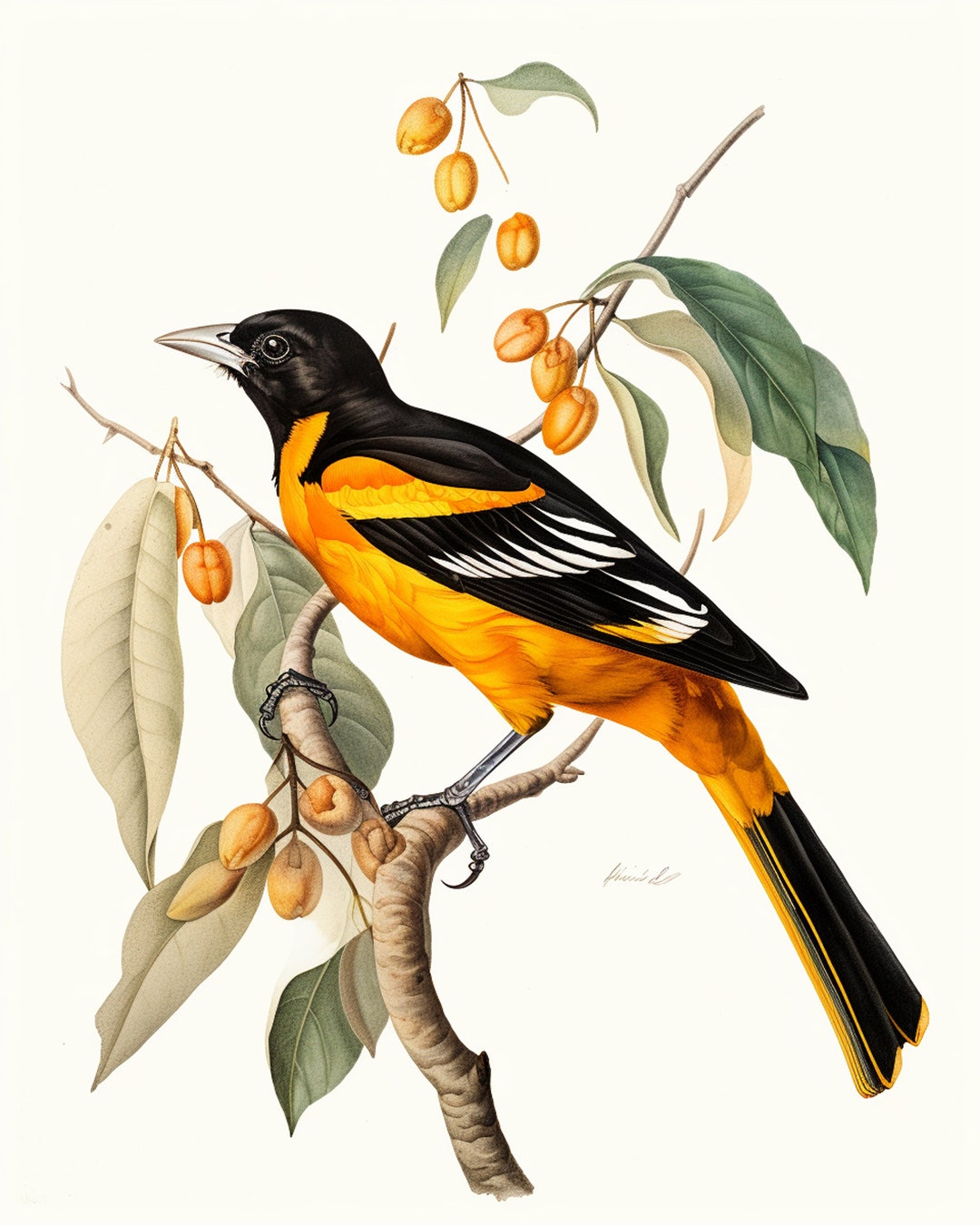 Vintage Baltimore Oriole Watercolor Art Print | Bird Lover Gift ...