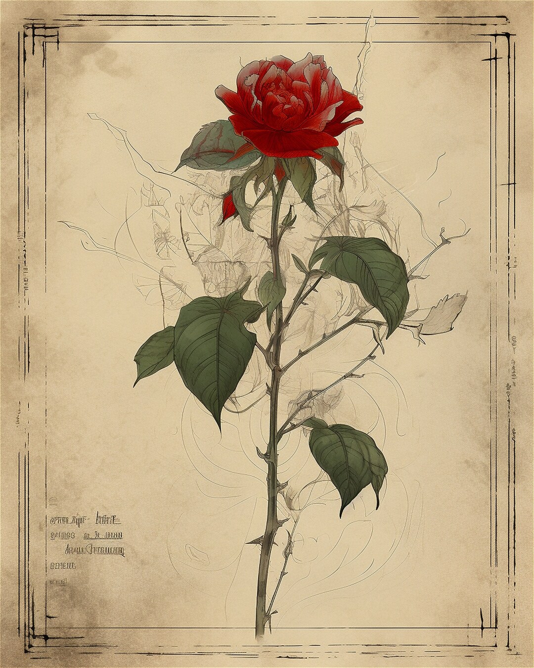 Vintage Rose Line Art Print | Romantic Flower Wall Decor (digital ...
