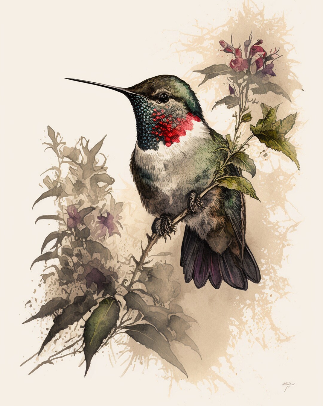 Exquisite Vintage Hummingbird Art Collection - Handmade Watercolor Bird ...