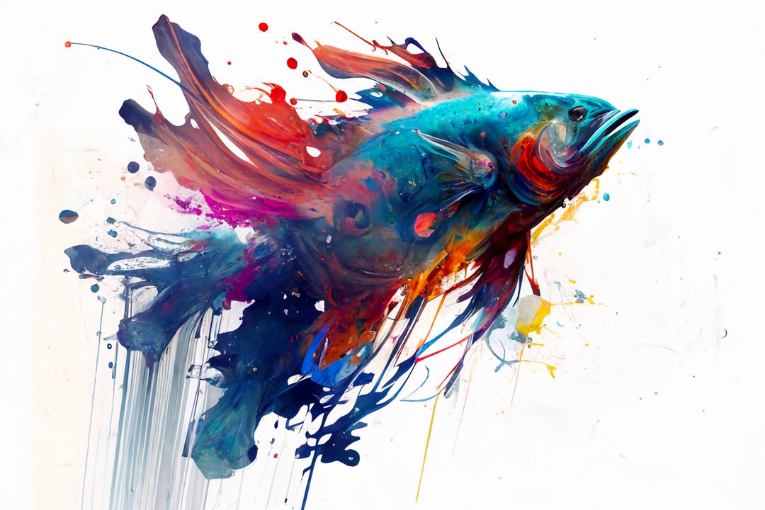 Contemporary Watercolor Fish Painting Print | Modern Home Decor Fish ...