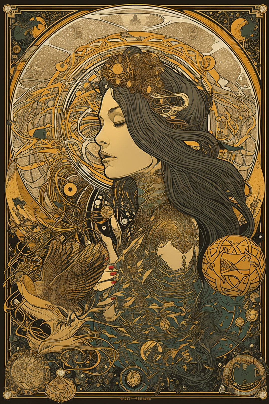 Divine Feminine Art Print | New Art Nouveau | Mucha Print | Goddess ...