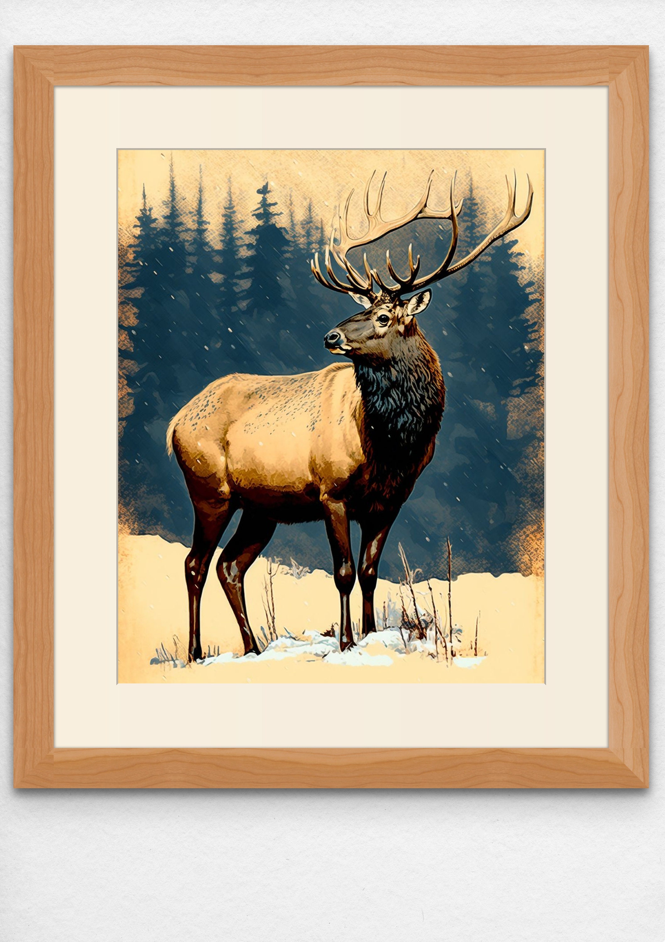 Elk Art | Elk Art Vintage Style Original Art Print | Hunting Art | Elk ...