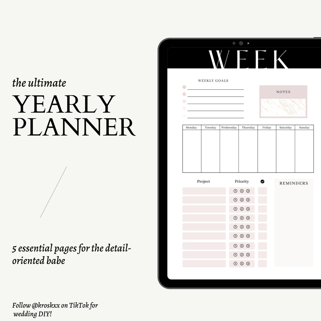 Complete Digital Yearly Planning Calendar Template, Printable Monthly ...