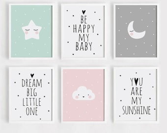 Printable Nursery Wall Art Set of 6 Poster Baby Girl Boy Room | Etsy Canada