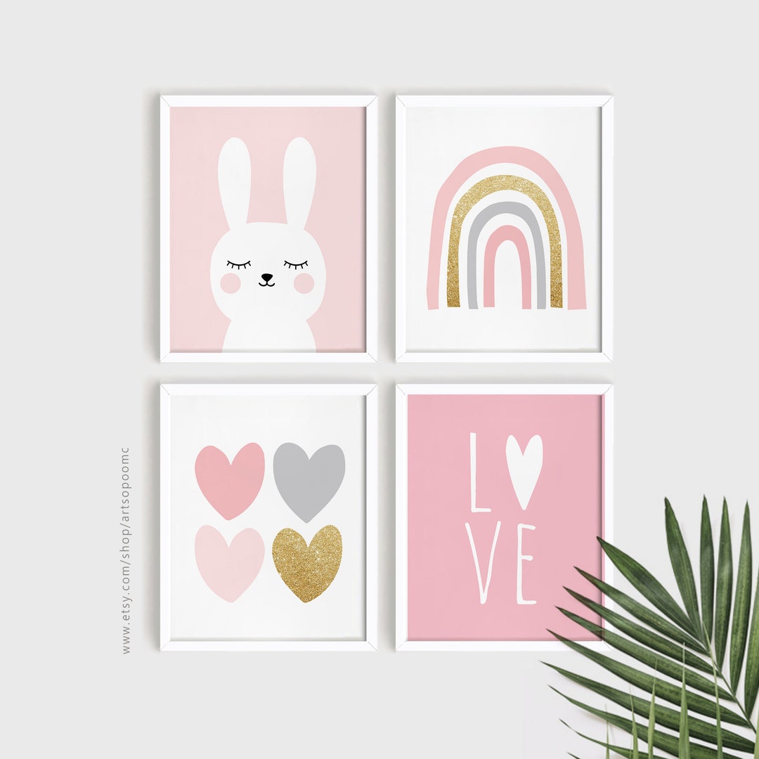 Pink Printable Nursery Wall Art Set of 4 Poster Baby Girl Bedroom Cute ...