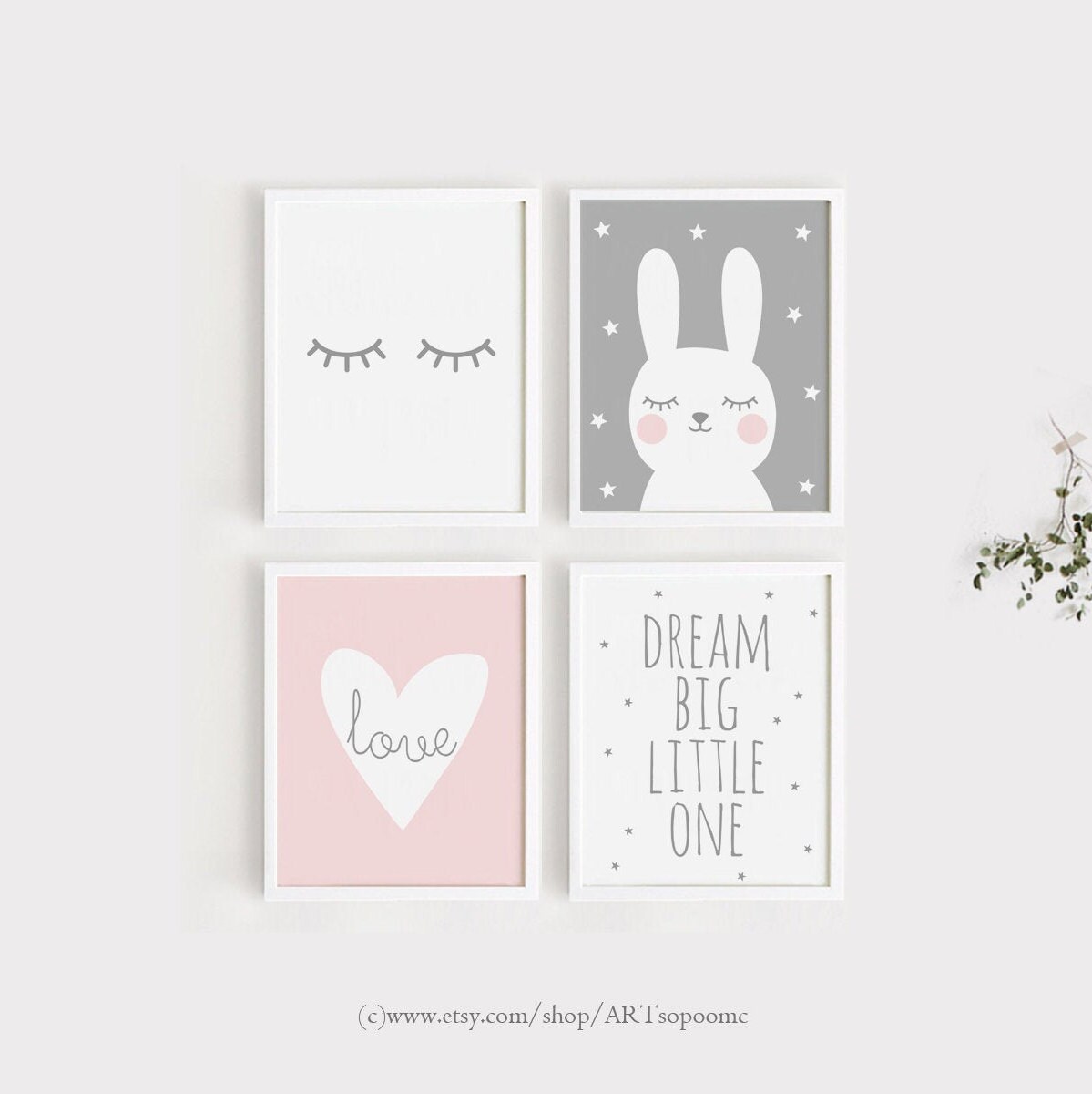 Pink Printable Nursery Wall Art Set of 4 Poster Baby Girl | Etsy