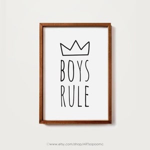 Boys Rule Printable Wall Art Boy Room Sign Black and White Kids Bedroom ...