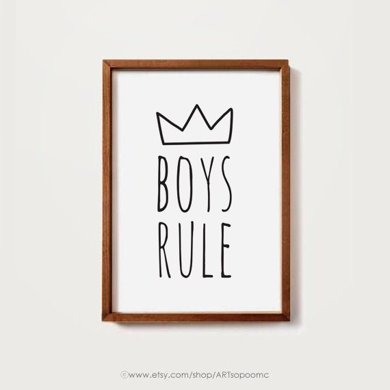 Boys Rule Printable Wall Art Boy Room Sign Black and White | Etsy